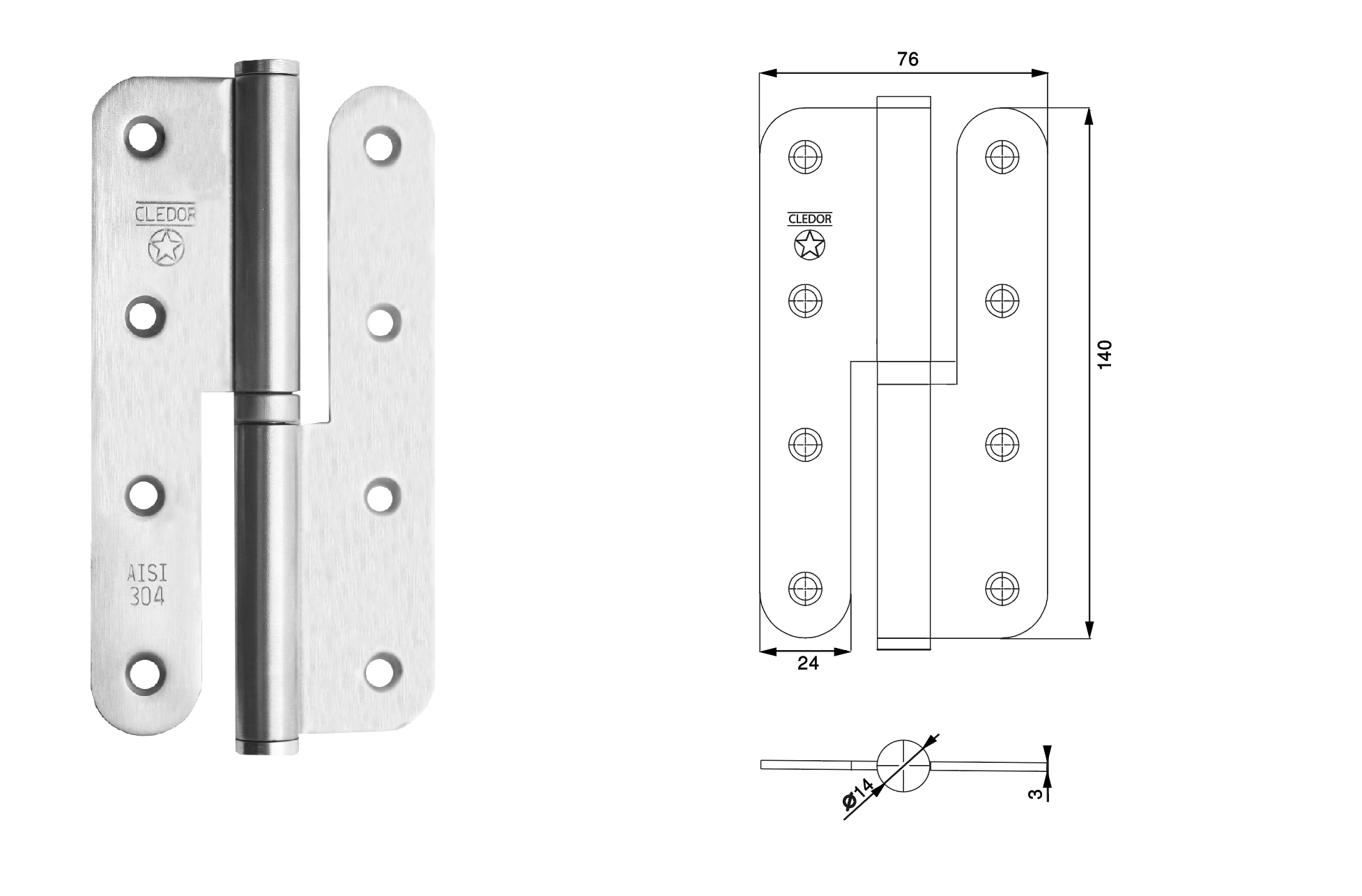 PAUMELLE L EN INOX 140 x 76 MM